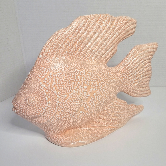 Accents | Large Pebble Texture Ceramic Fish Statue Peach And White Vintage Excellent Rare | Poshmark